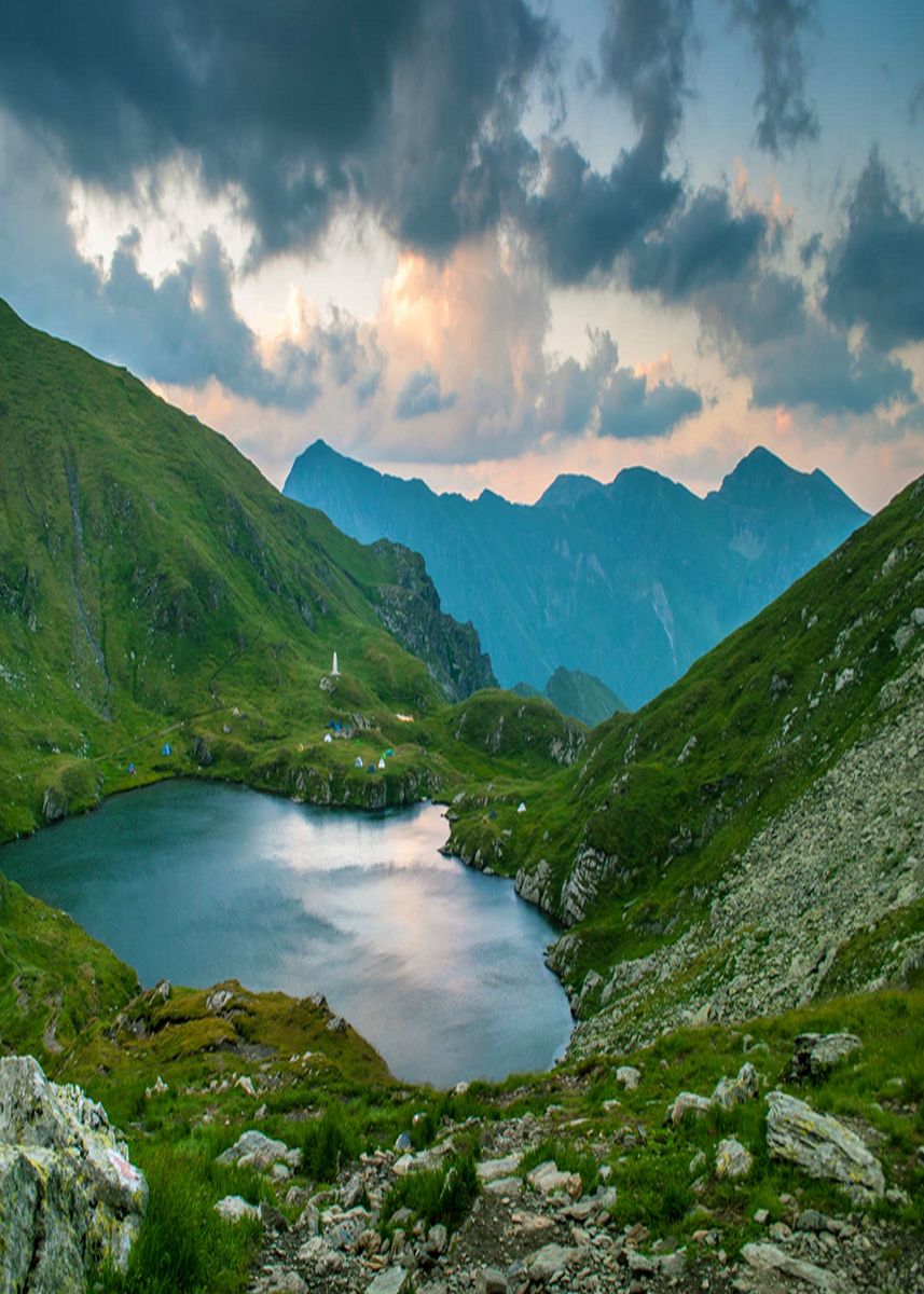 'lake landscape' Poster, picture, metal print, paint by Sarah Mawarti ...