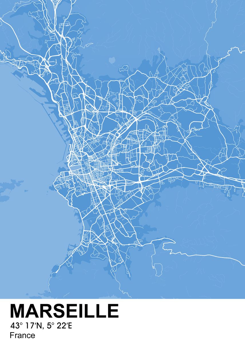 'marseille color city map' Poster, picture, metal print, paint by ...