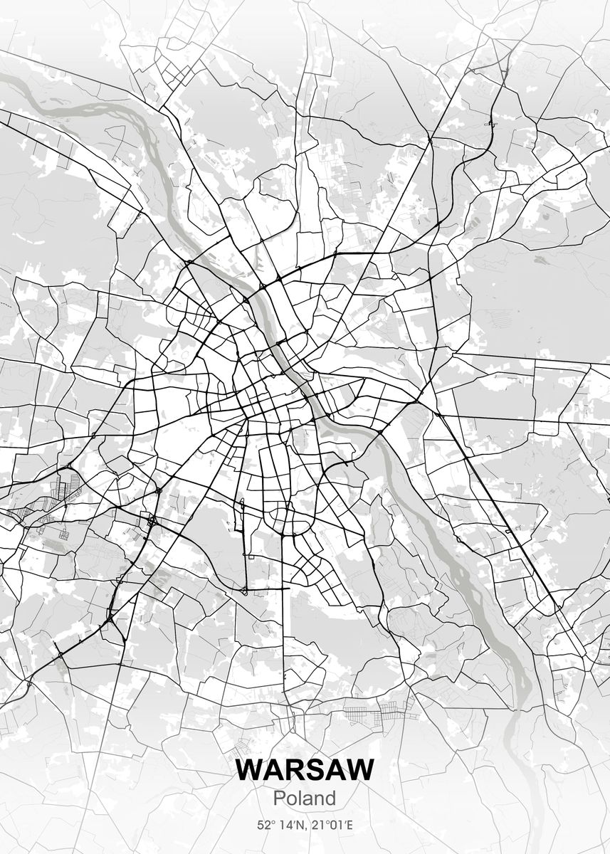 'warsaw city map white' Poster, picture, metal print, paint by Project ...
