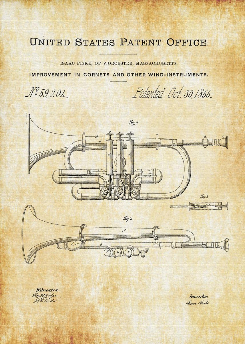 'Wind Instrument Patent' Poster, picture, metal print, paint by Lloyd ...