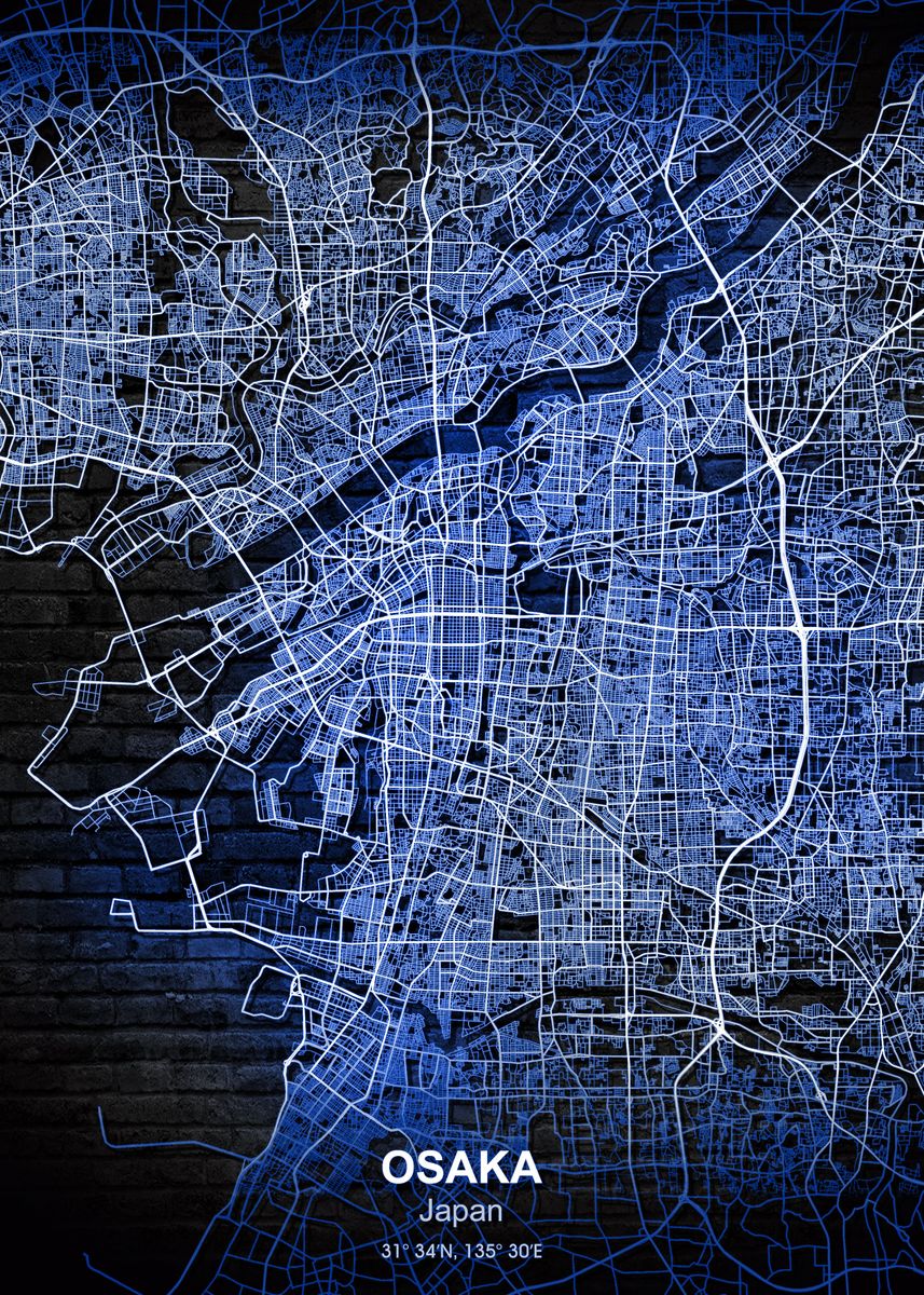'osaka blue wall map ' Poster by Project X | Displate