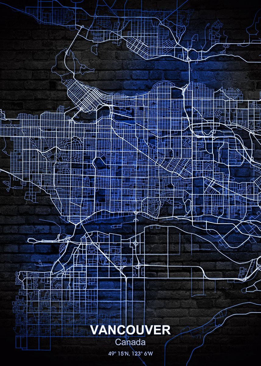 'vancouver blue wall map' Poster, picture, metal print, paint by ...