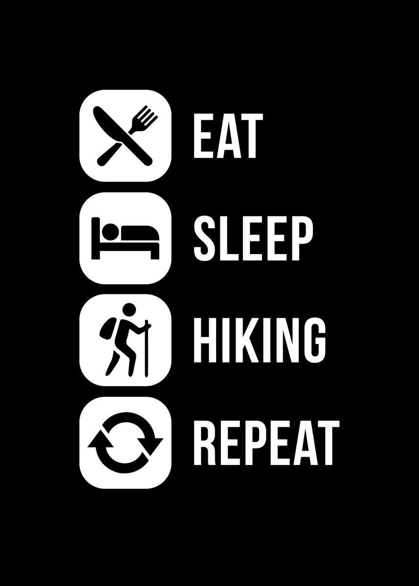 'Eat Sleep Hiking Repeat' Poster, picture, metal print, paint by ...