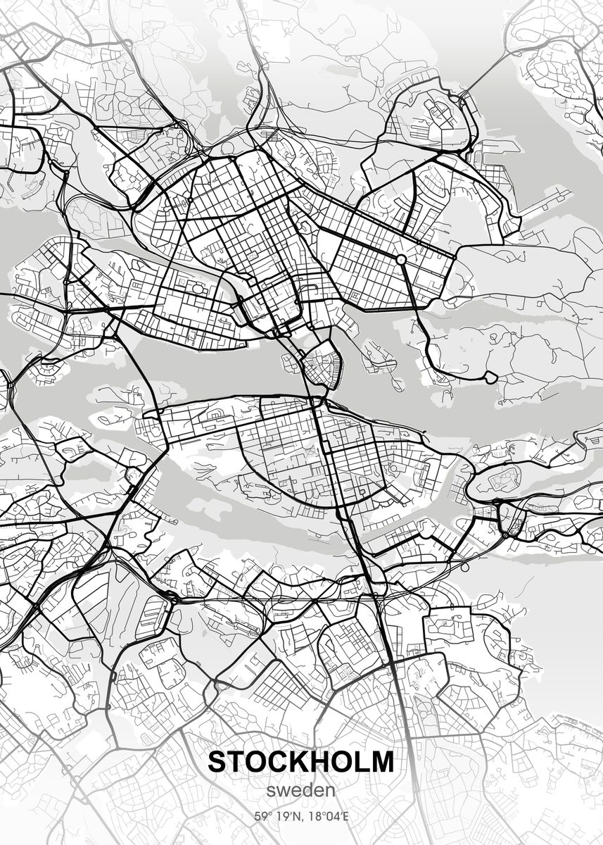 'stockholm city map white' Poster, picture, metal print, paint by ...