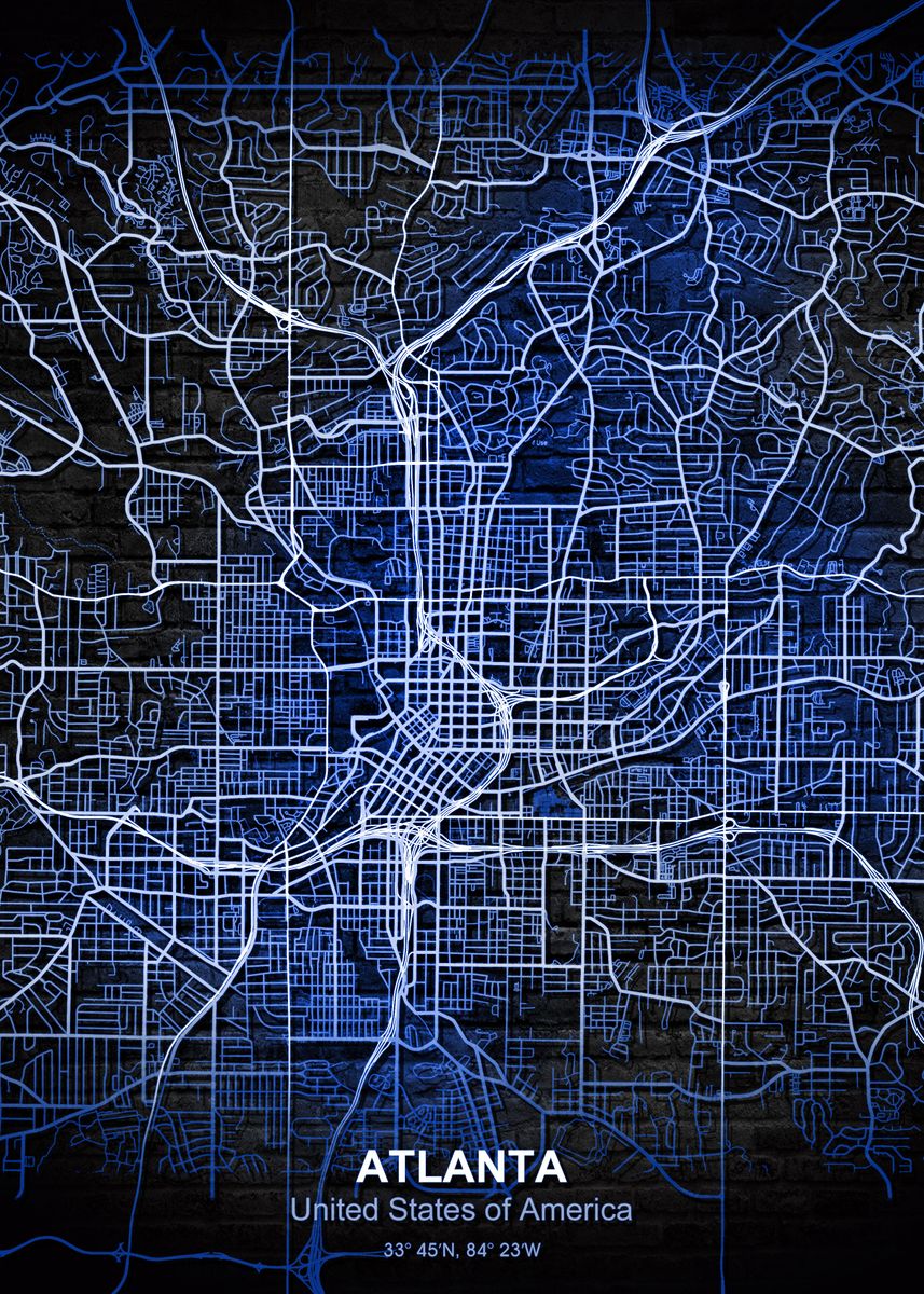 'atlanta blue wall map' Poster by Project X | Displate