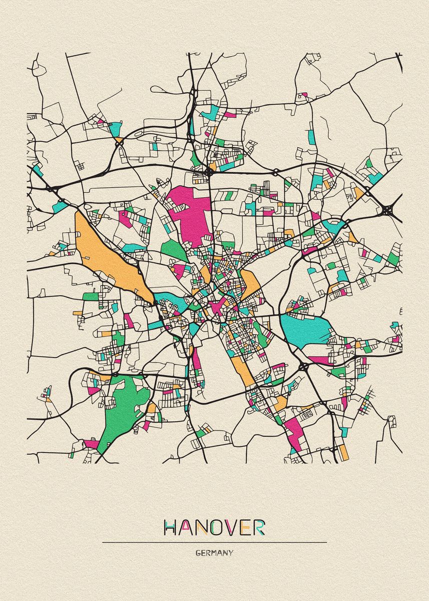 'Hanover Map' Poster, picture, metal print, paint by Deniz A. | Displate