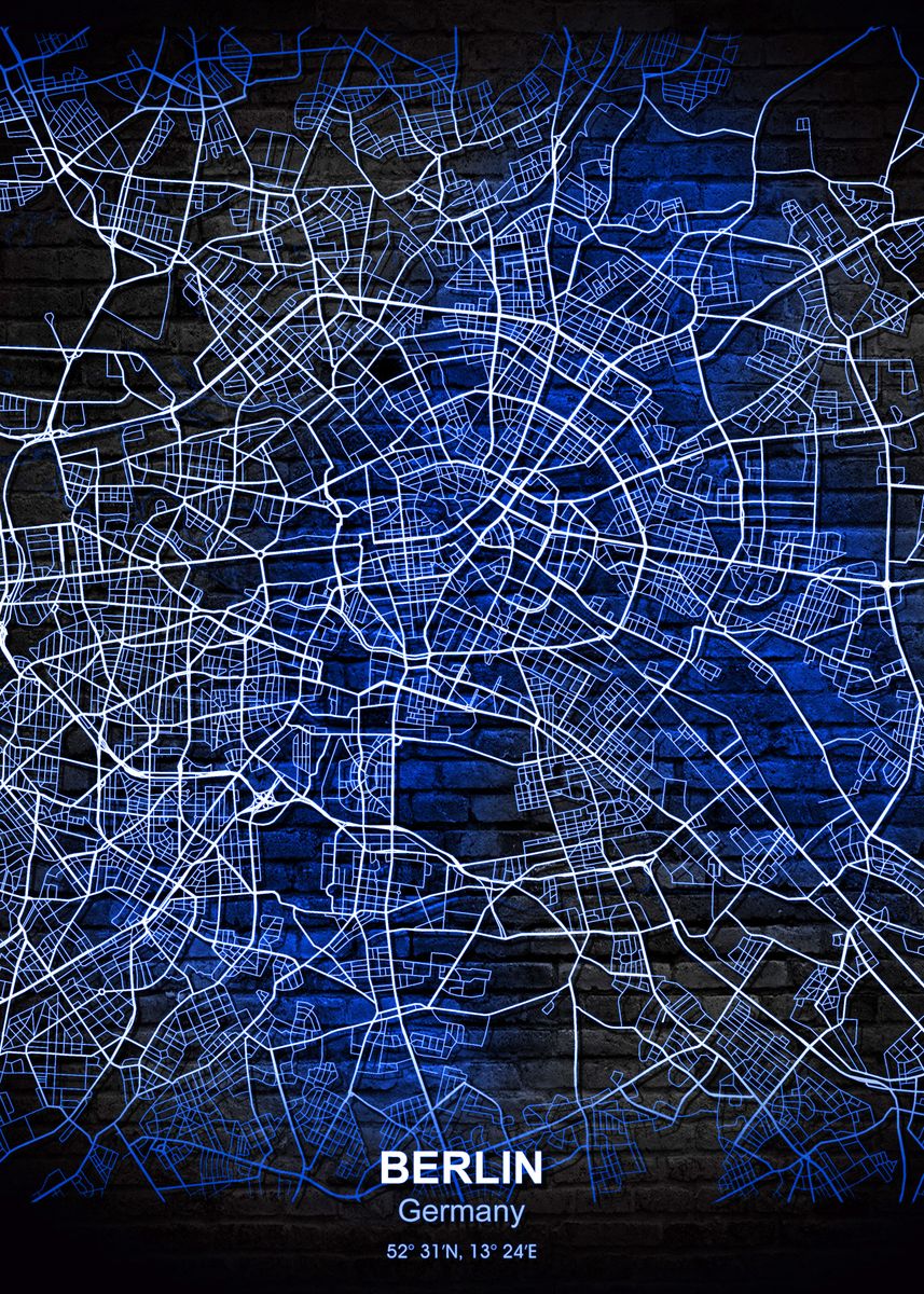 'berlin blue wall map' Poster, picture, metal print, paint by Project X ...