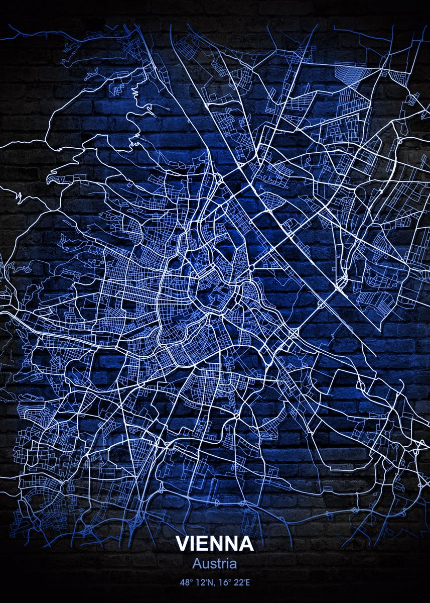 'vienna blue wall map' Poster by Project X | Displate