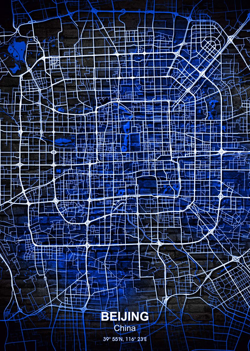 'beijing blue wall map' Poster, picture, metal print, paint by Project ...