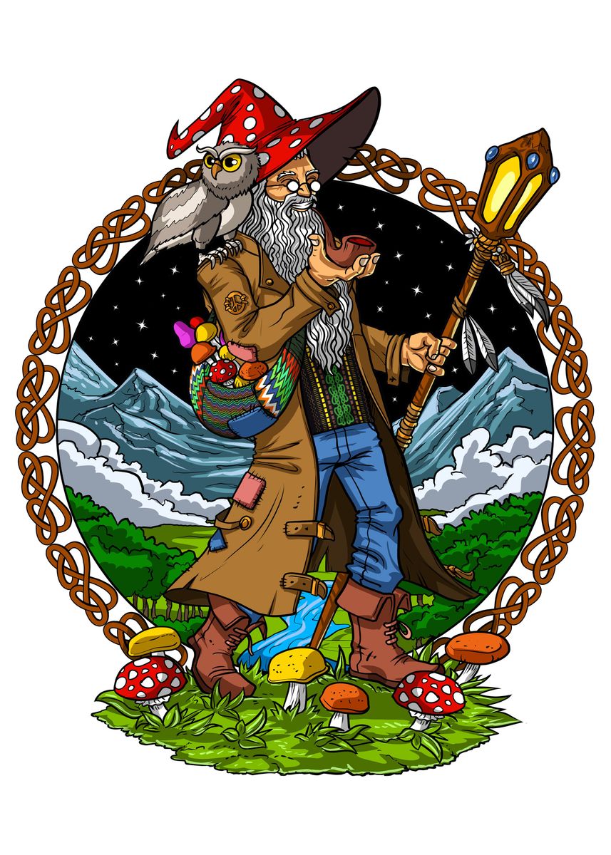 'Hippie Mushroom Wizard' Poster, picture, metal print, paint by ...
