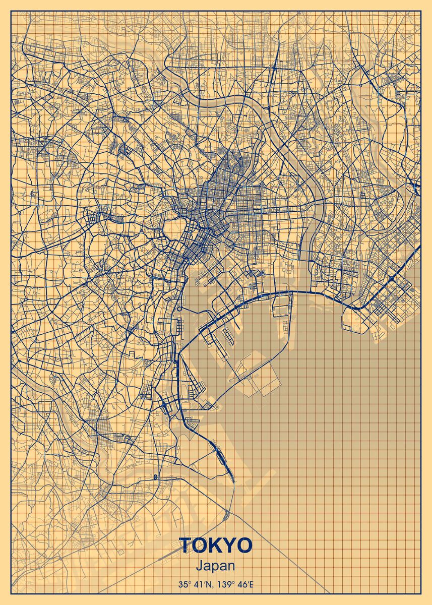 'tokyo grid map' Poster, picture, metal print, paint by Project X ...