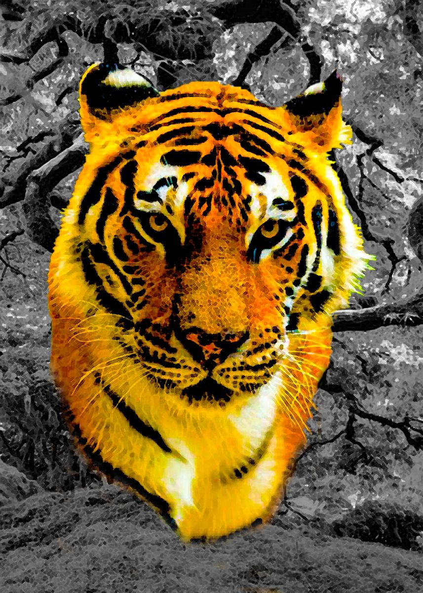 'Tiger Stare ' Poster, picture, metal print, paint by M ROGERS ART ...