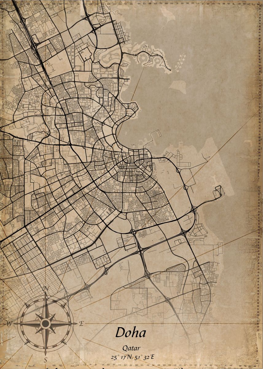 'doha qatar vintage map' Poster, picture, metal print, paint by Project ...