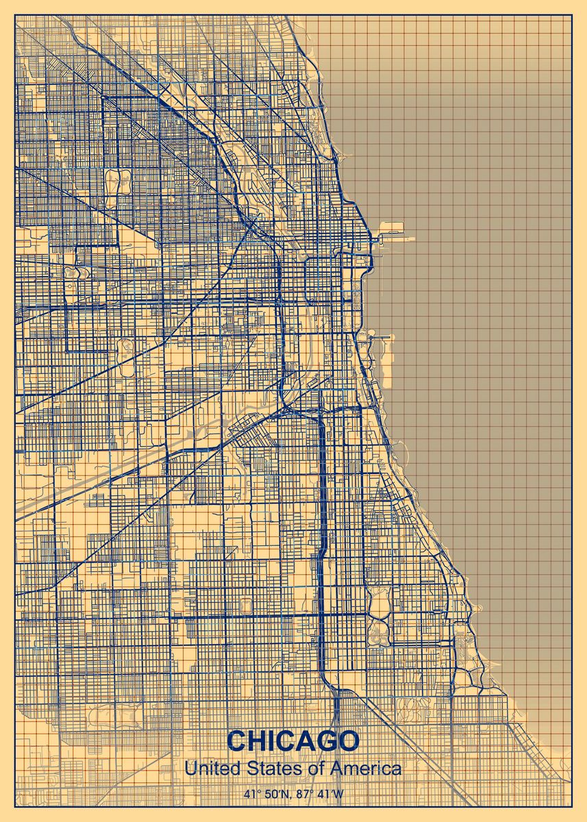 'chicago grid map' Poster, picture, metal print, paint by Project X ...