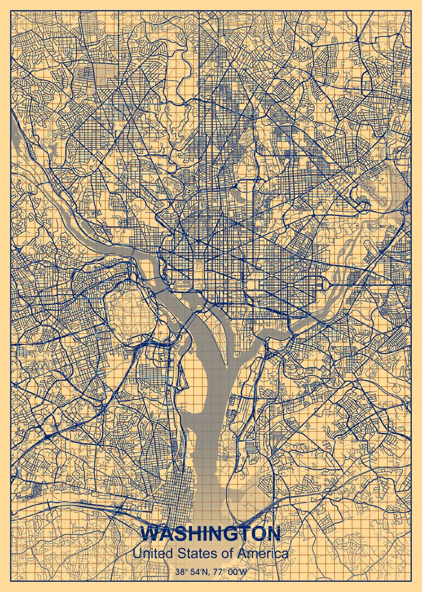 'washington grid map' Poster, picture, metal print, paint by Project X ...