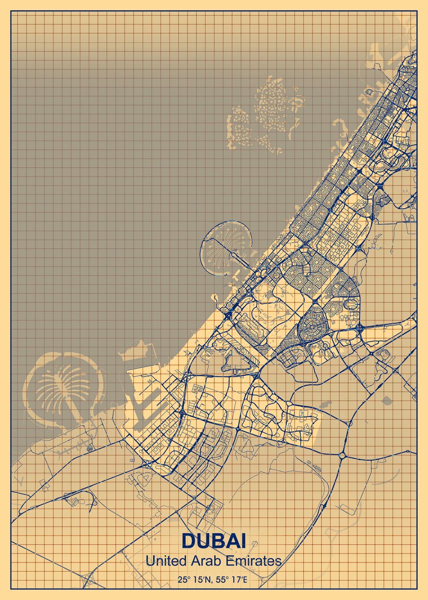 'dubai grid map' Poster by Project X | Displate