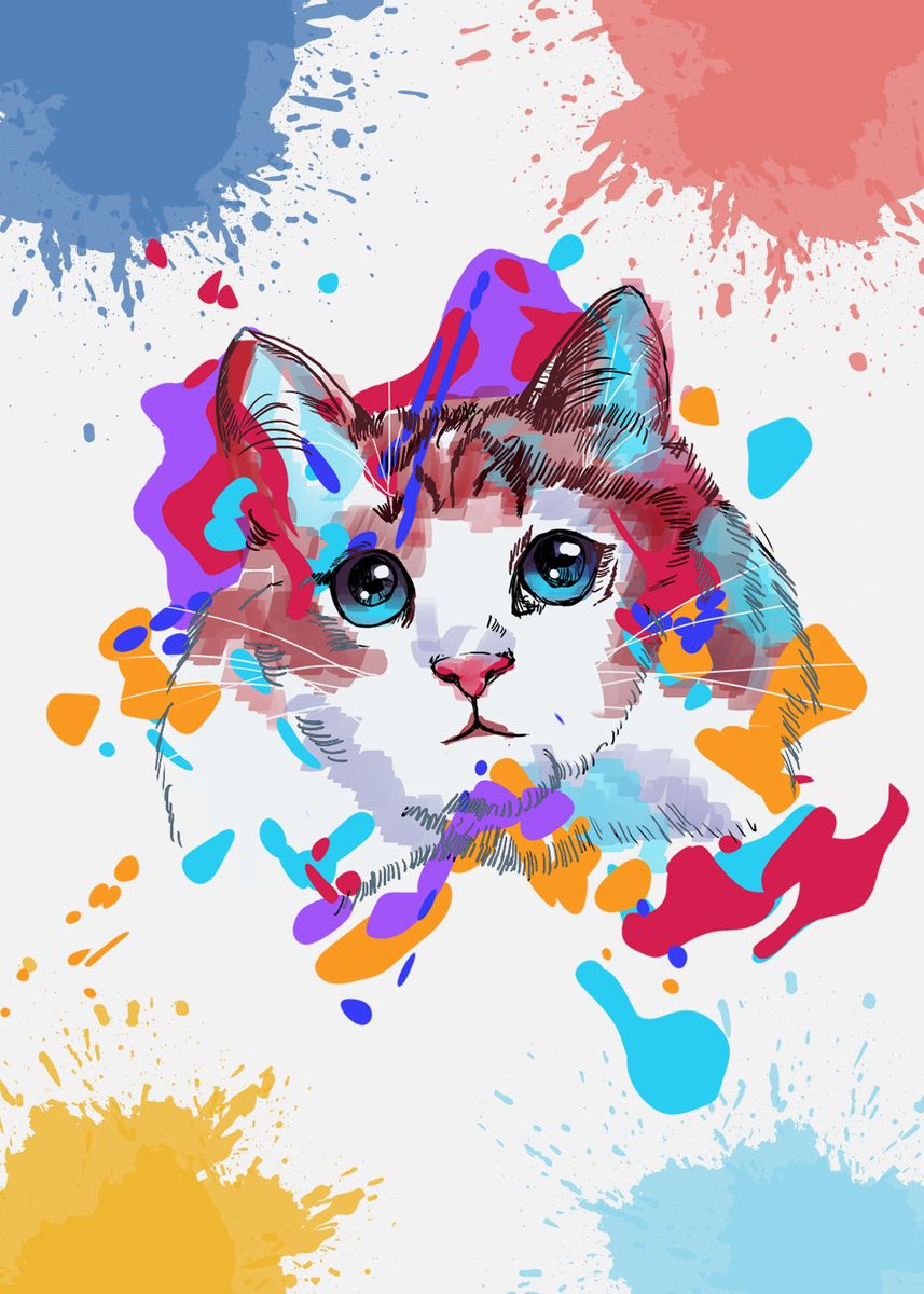 'Cute Cat in Watercolors ' Poster by Max Ronn | Displate