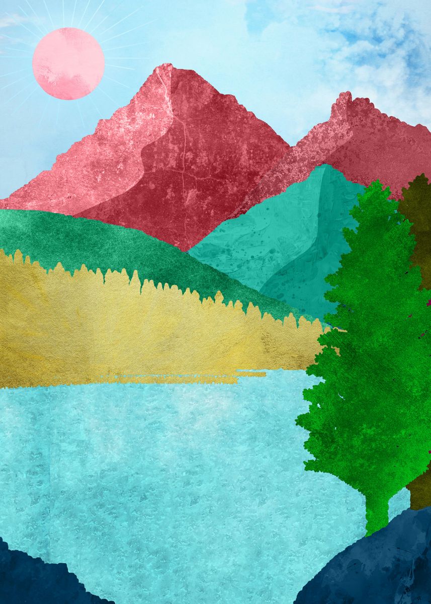 'Lake nature abstract' Poster, picture, metal print, paint by San Hasan ...