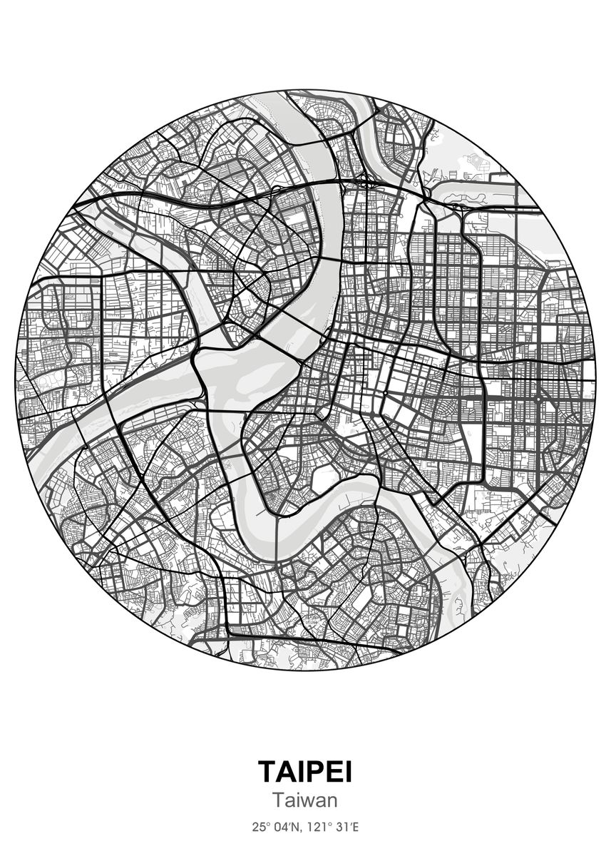 'taipei circle map white' Poster, picture, metal print, paint by ...