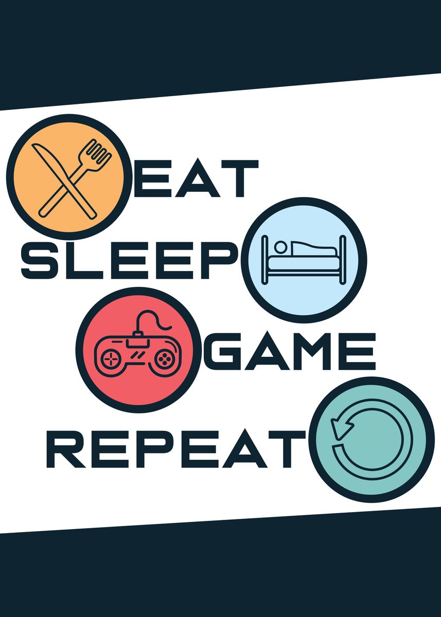 'Eat Sleep Game Repeat' Poster by PosterWorld | Displate