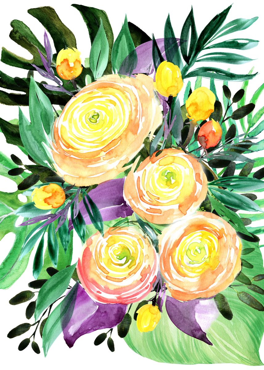 'Tropical ranunculus ' Poster by blursbyai | Displate