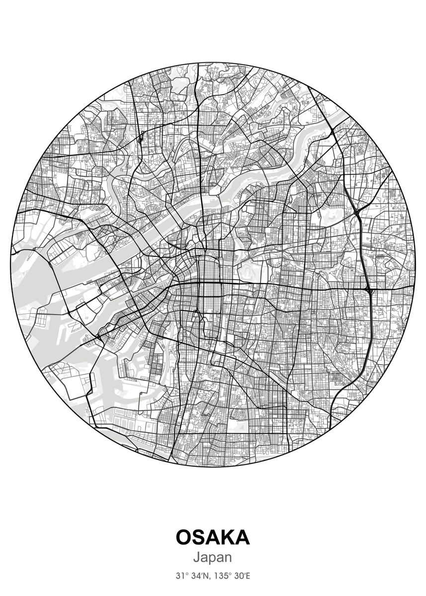'osaka circle map white' Poster, picture, metal print, paint by Project ...
