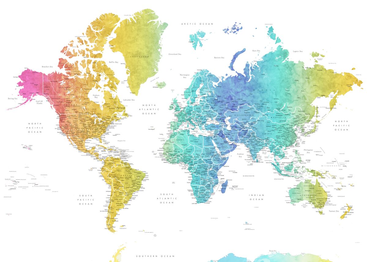 'Gradient world map' Poster by blursbyai | Displate