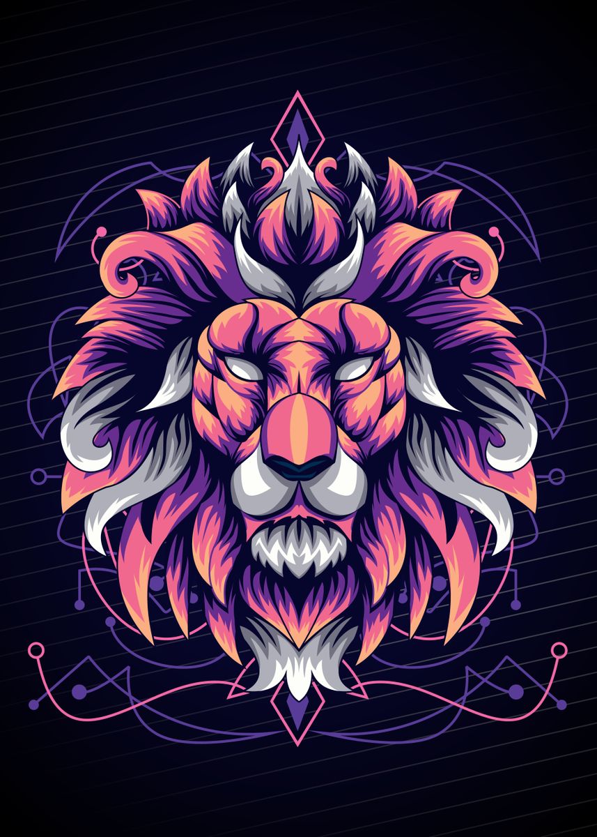 'LEO HEAD GEOMETRIC' Poster, picture, metal print, paint by arif ...