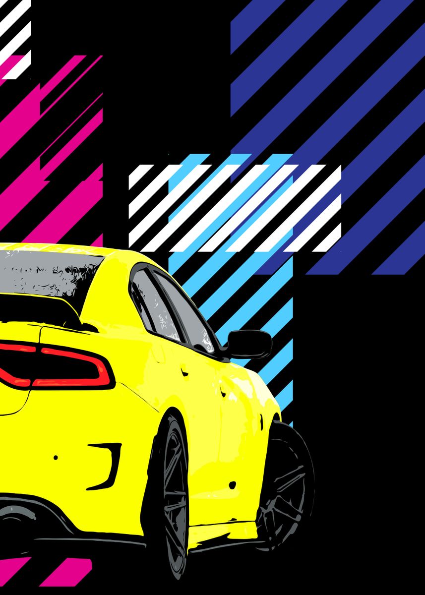 'Minimalist Yellow Car' Poster by Pegasus Art | Displate