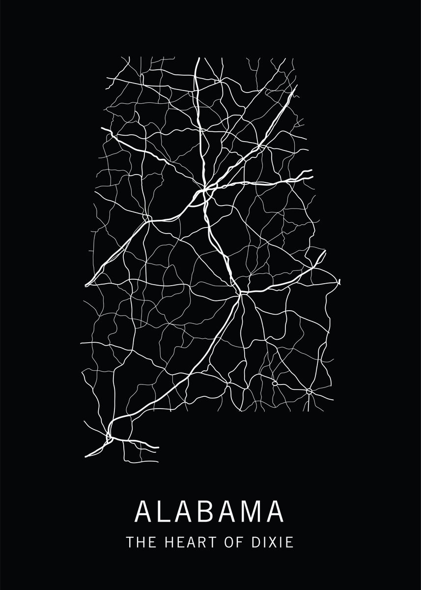 'Alabama State Road Map' Poster, picture, metal print, paint by Clark ...