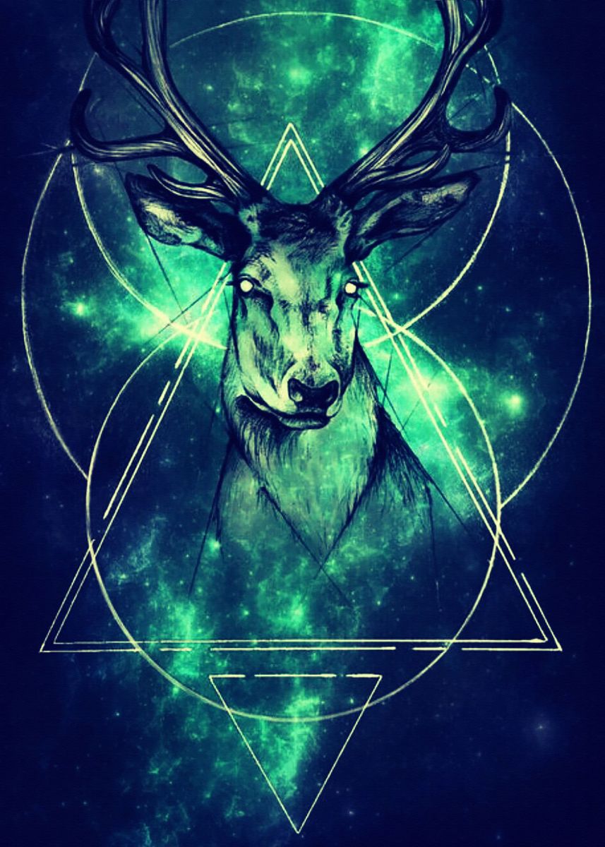 'space deer' Poster, picture, metal print, paint by tuyart | Displate