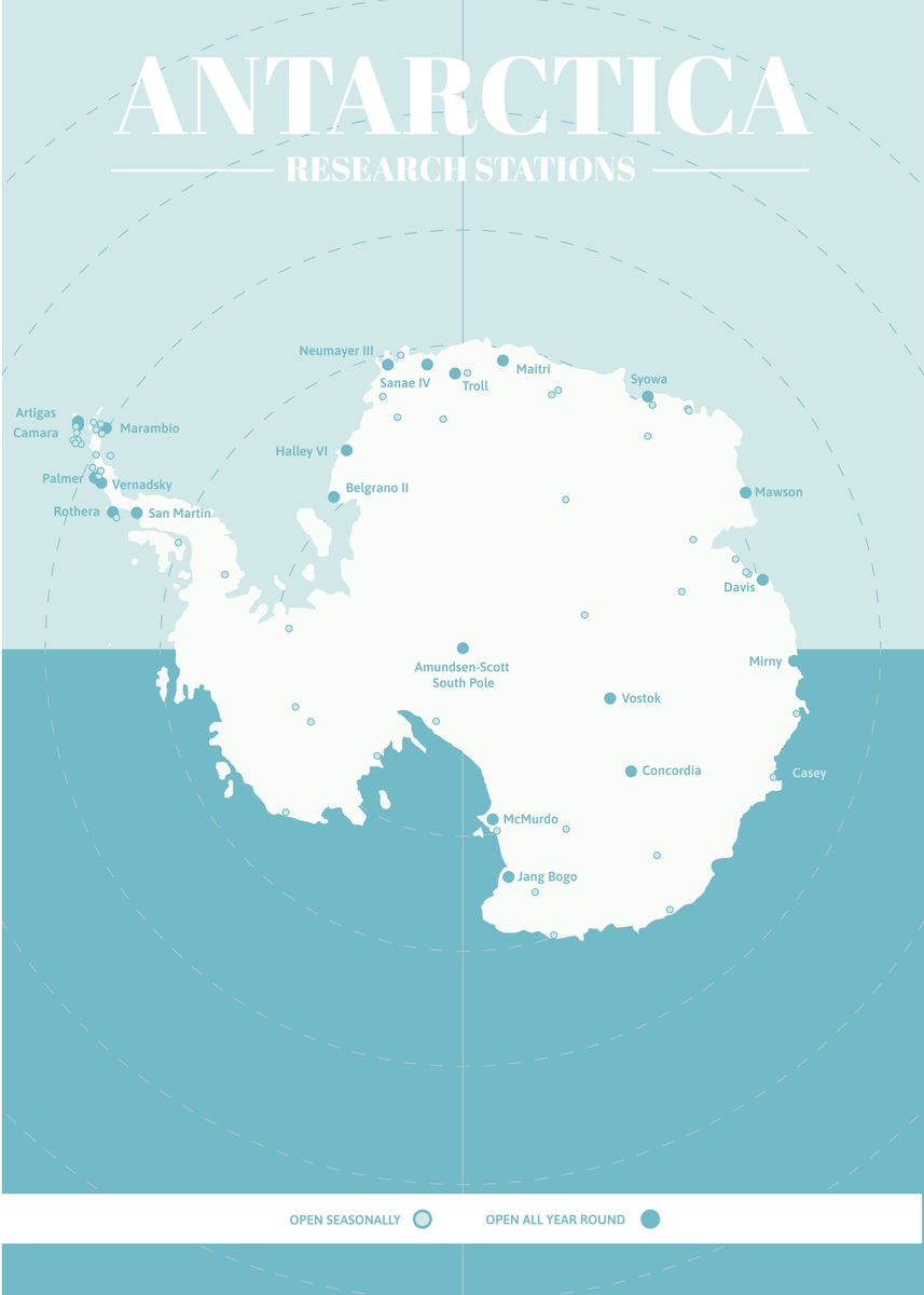 'Antarctica Research Map' Poster, picture, metal print, paint by ...
