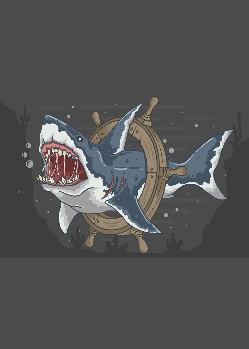 'Shark in ship wheel' Poster by Max Ronn | Displate