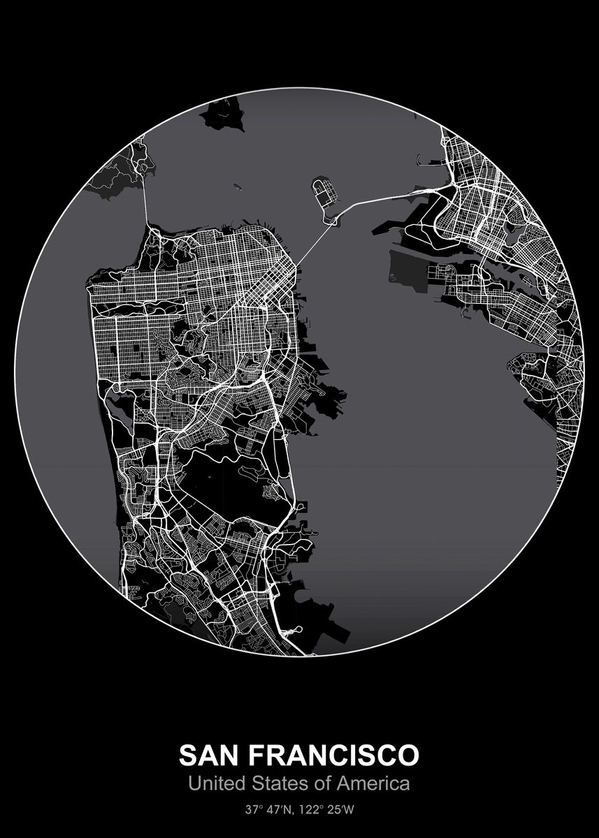 'san francisco circle map' Poster, picture, metal print, paint by ...