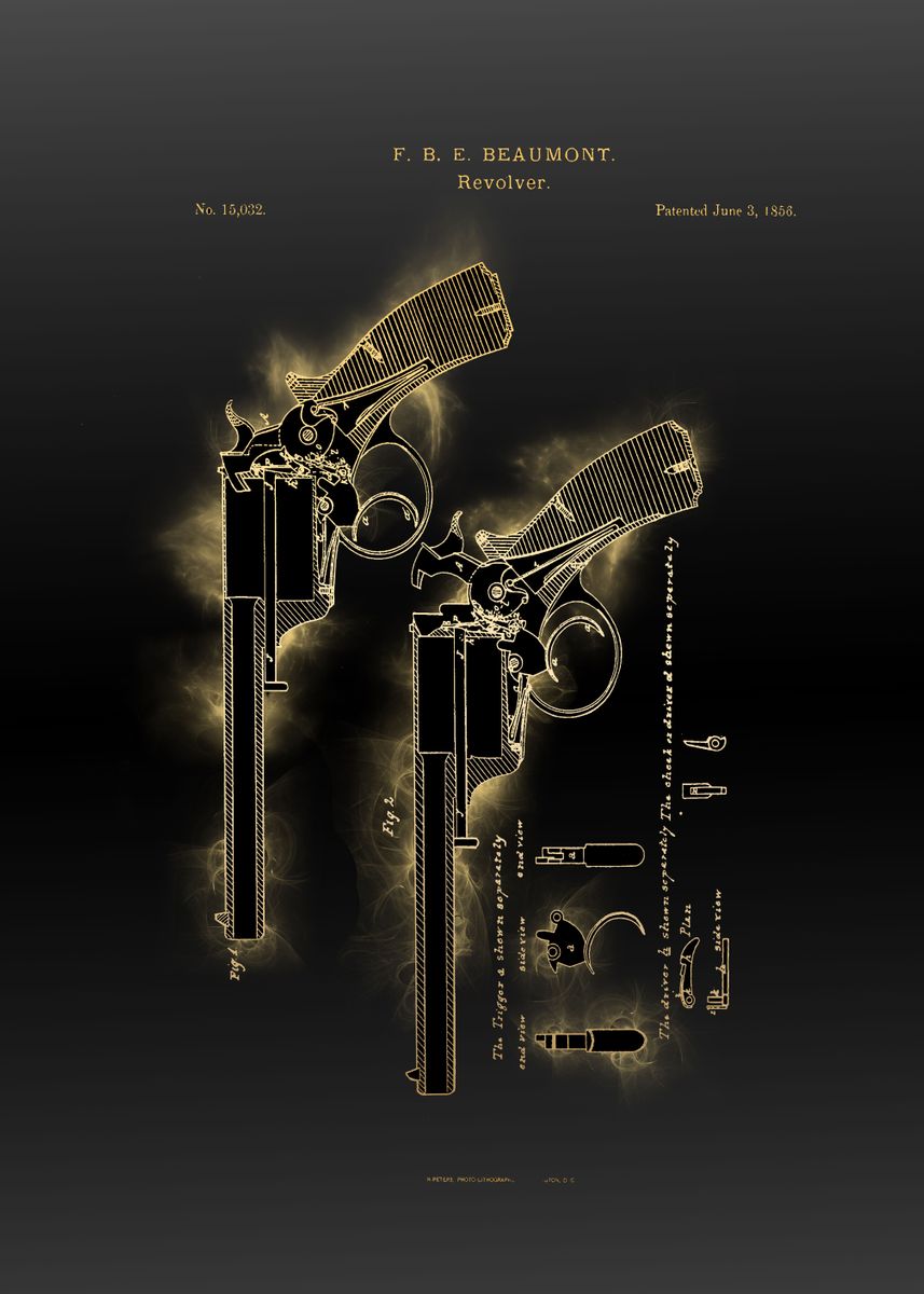 'revolver patent black' Poster, picture, metal print, paint by Bekim ...