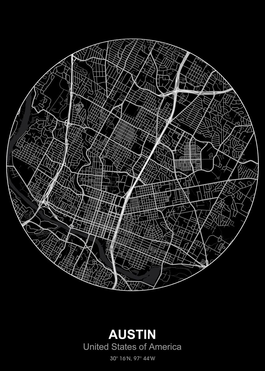 'austin circle map ' Poster, picture, metal print, paint by Project X ...
