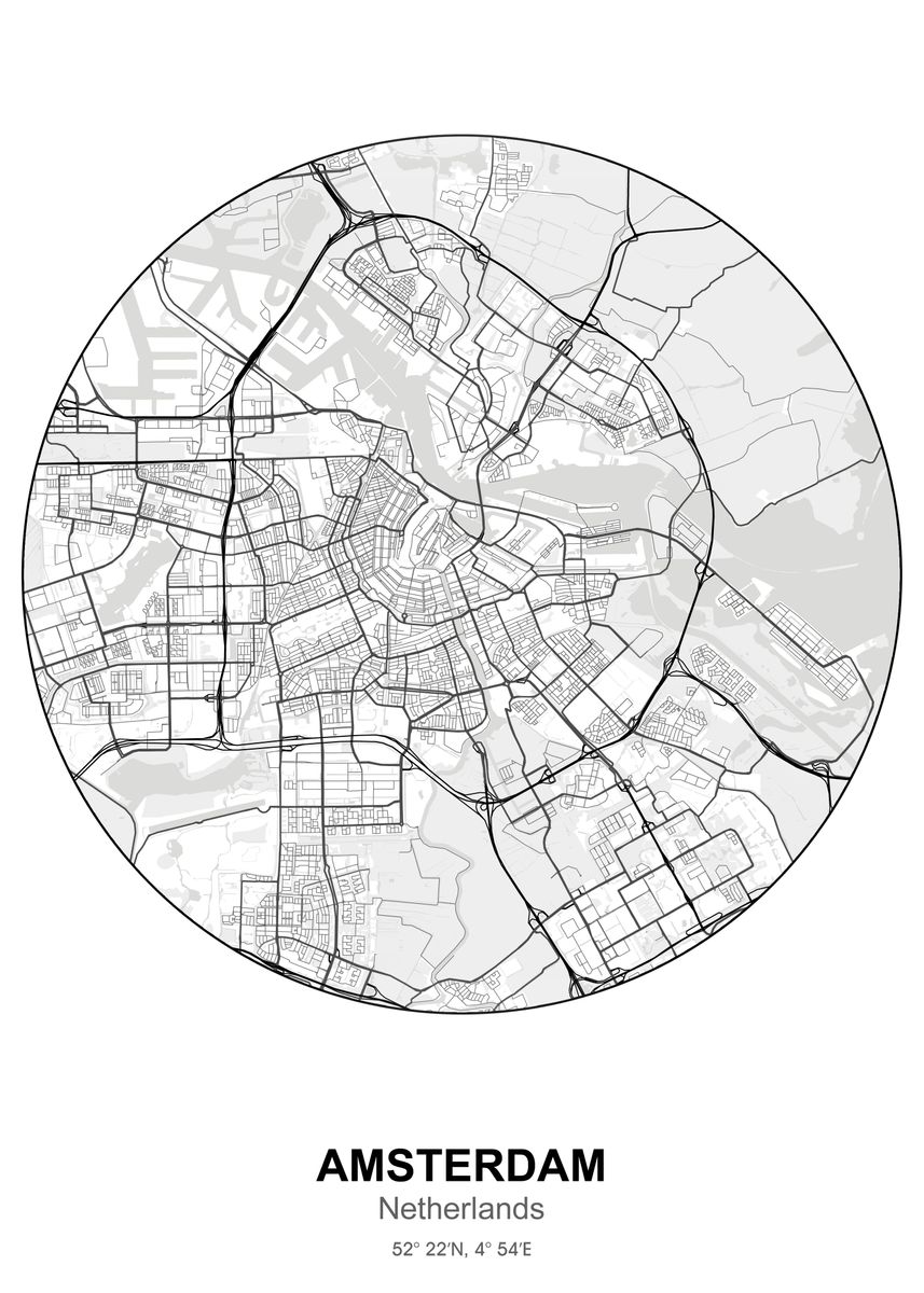 'amsterdam circle map' Poster, picture, metal print, paint by Project X ...