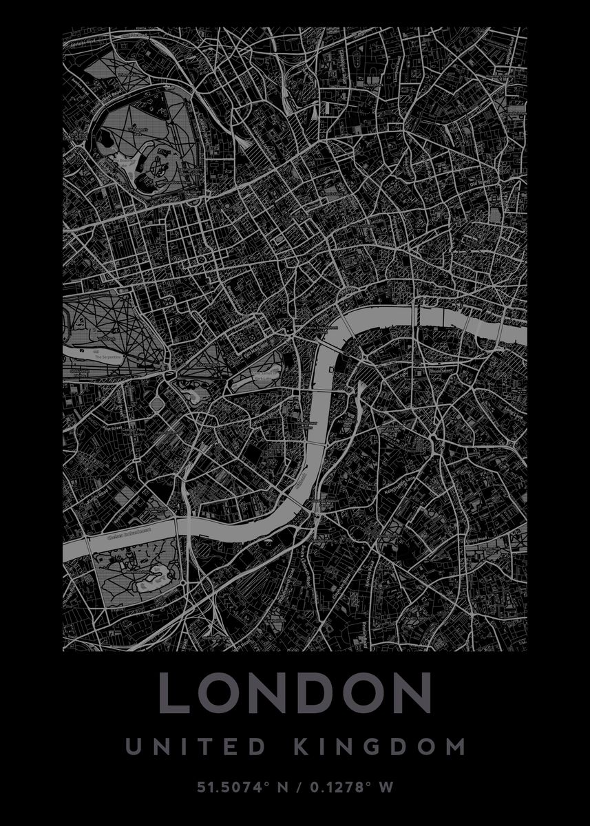 'London Dark City Map' Poster, picture, metal print, paint by Arts N ...
