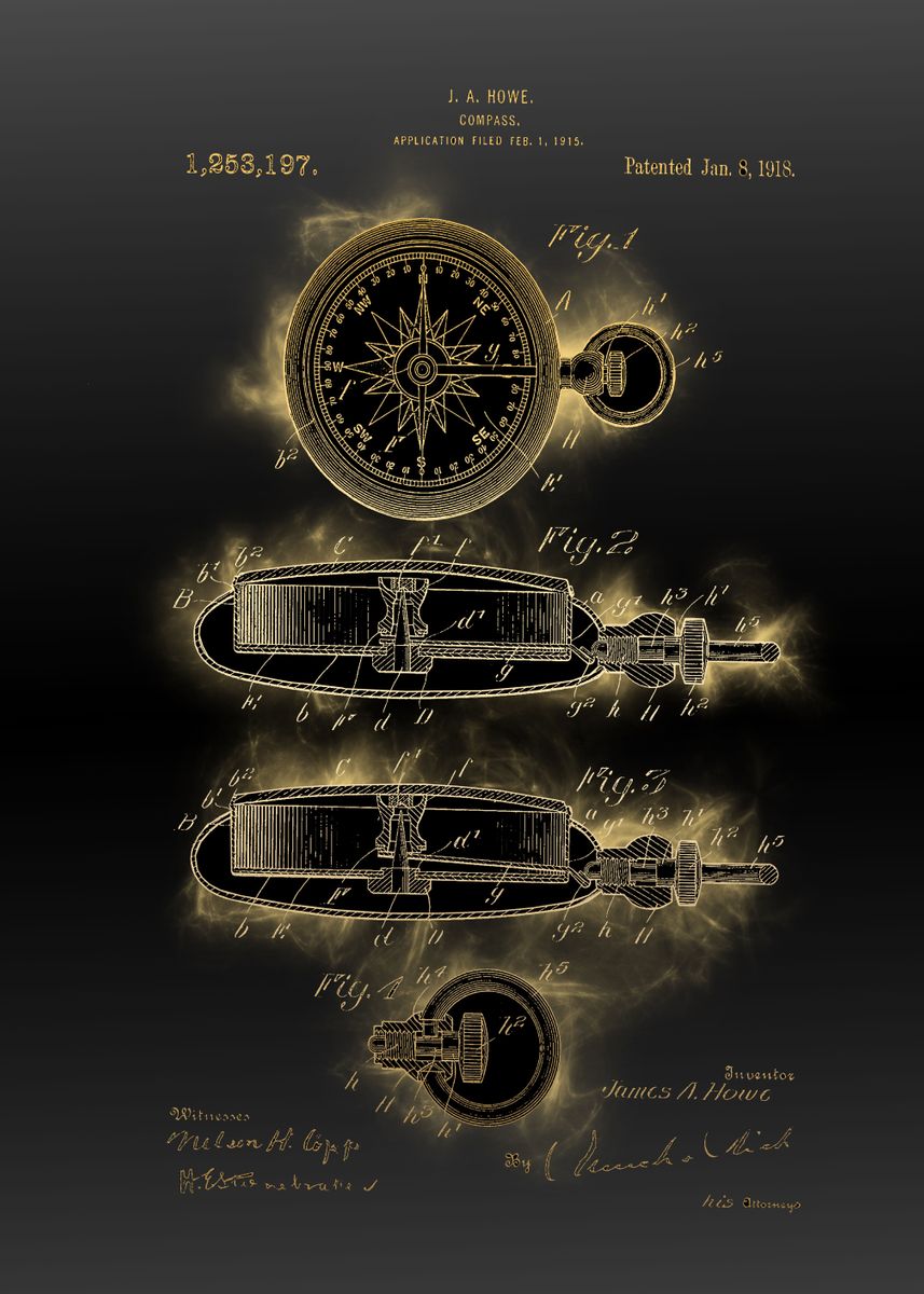 'compass patent black' Poster, picture, metal print, paint by Bekim Art ...