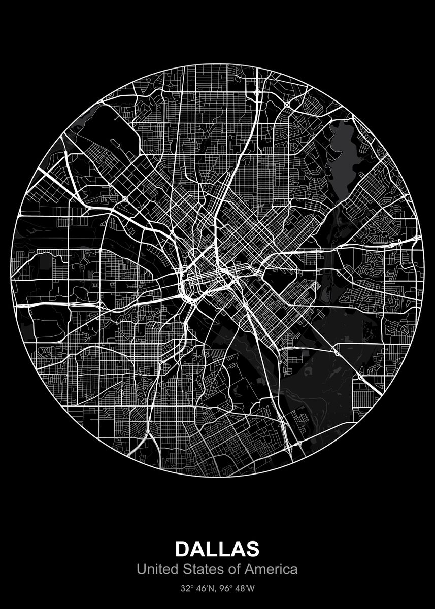 'dallas circle map' Poster, picture, metal print, paint by Project X ...