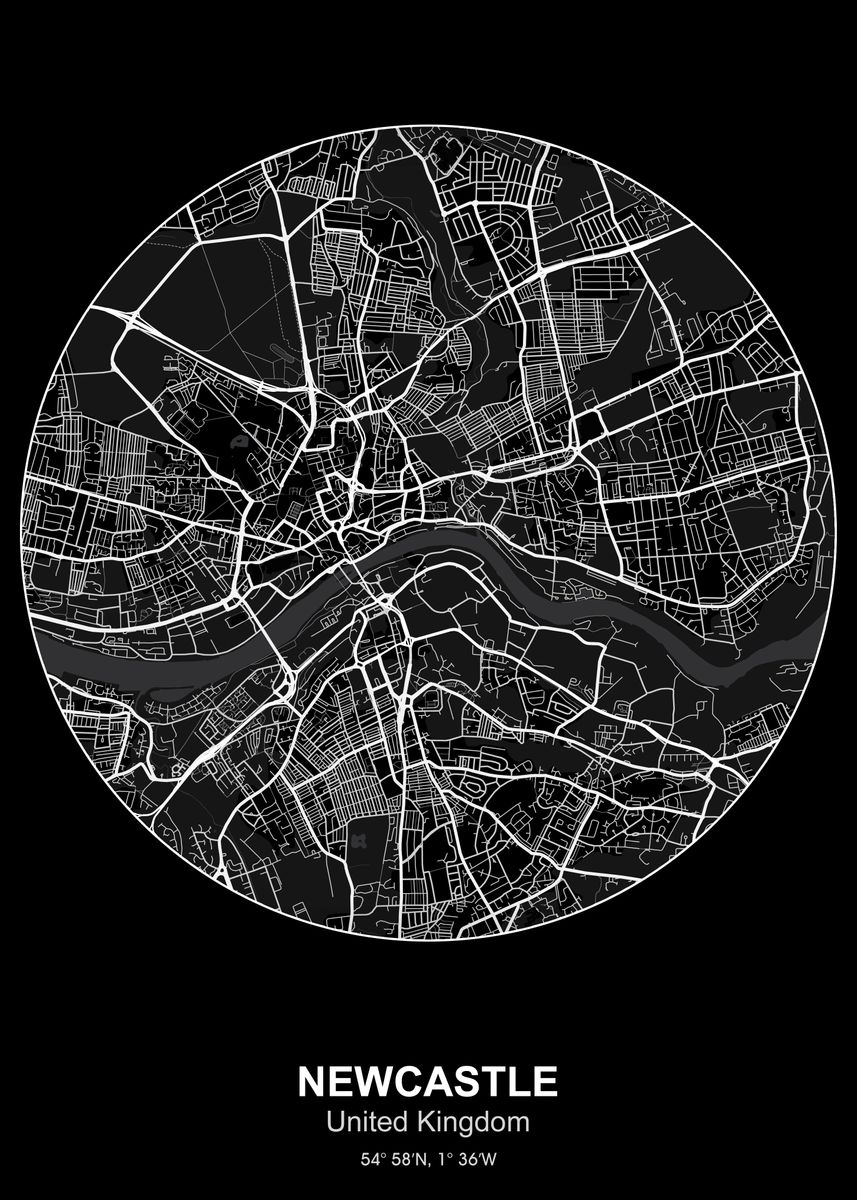 'newcastle circle map' Poster, picture, metal print, paint by Project X ...