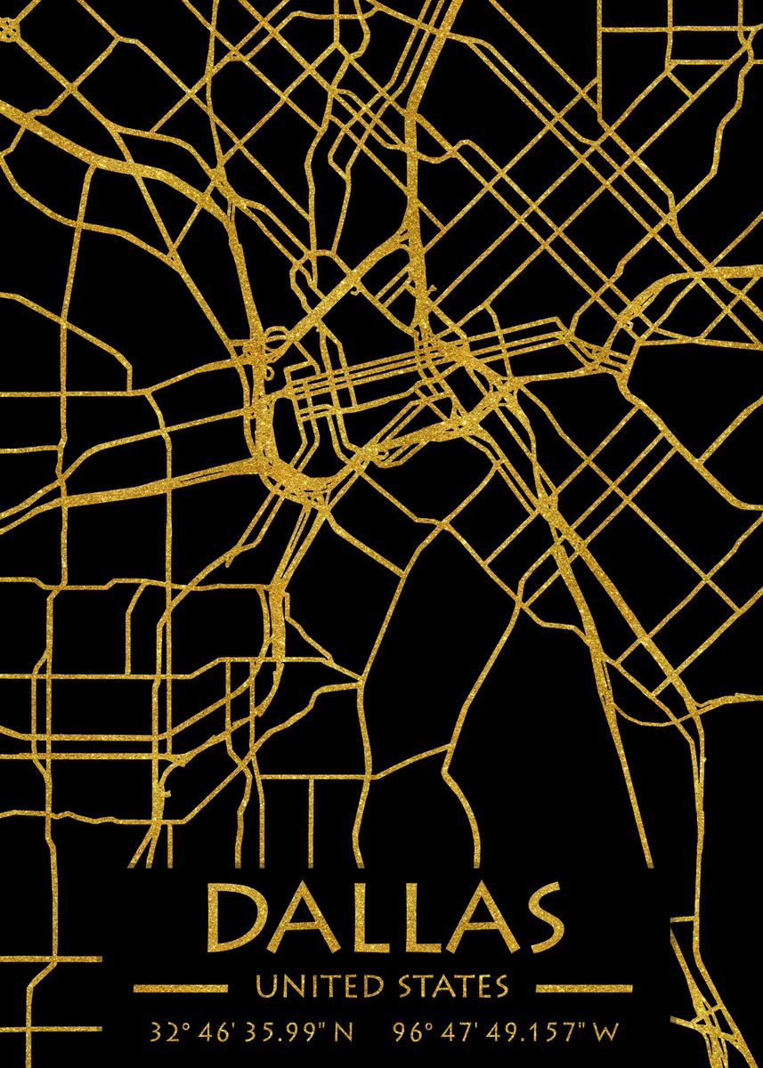 'Dallas Texas City Map' Poster, picture, metal print, paint by Ella ...