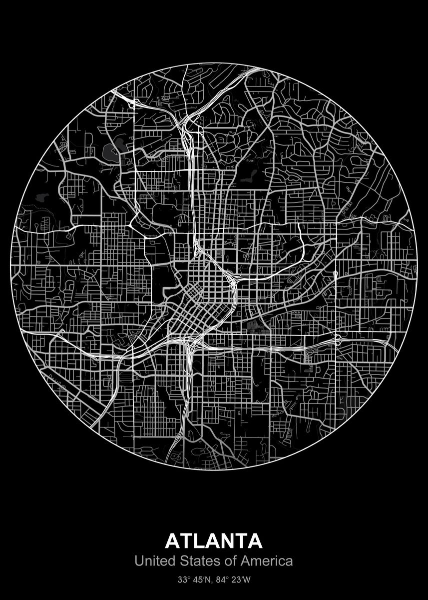 'atlanta circle map' Poster, picture, metal print, paint by Project X ...