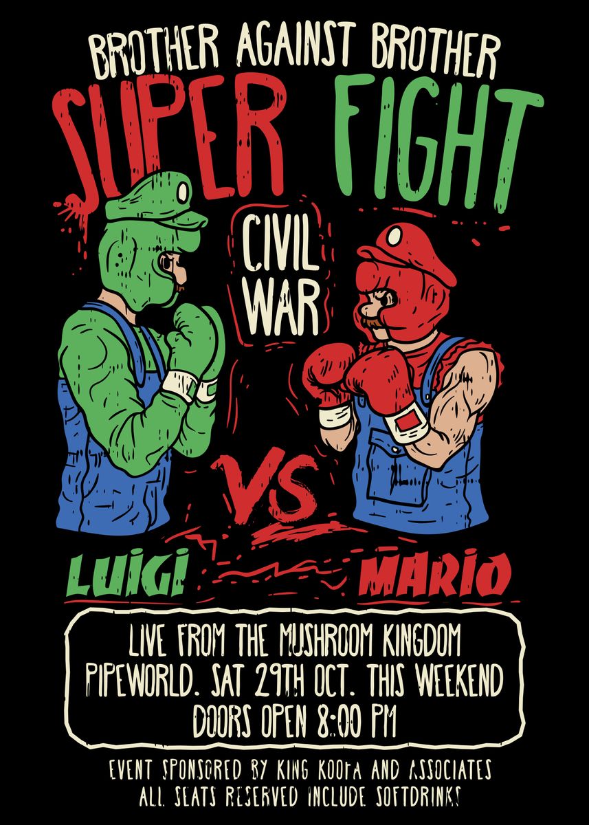 'Luigi Mario Brother Boxing' Poster, picture, metal print, paint by ...