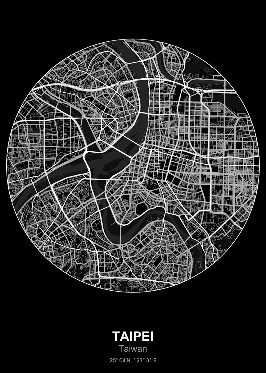 'taipei circle map' Poster, picture, metal print, paint by Project X ...