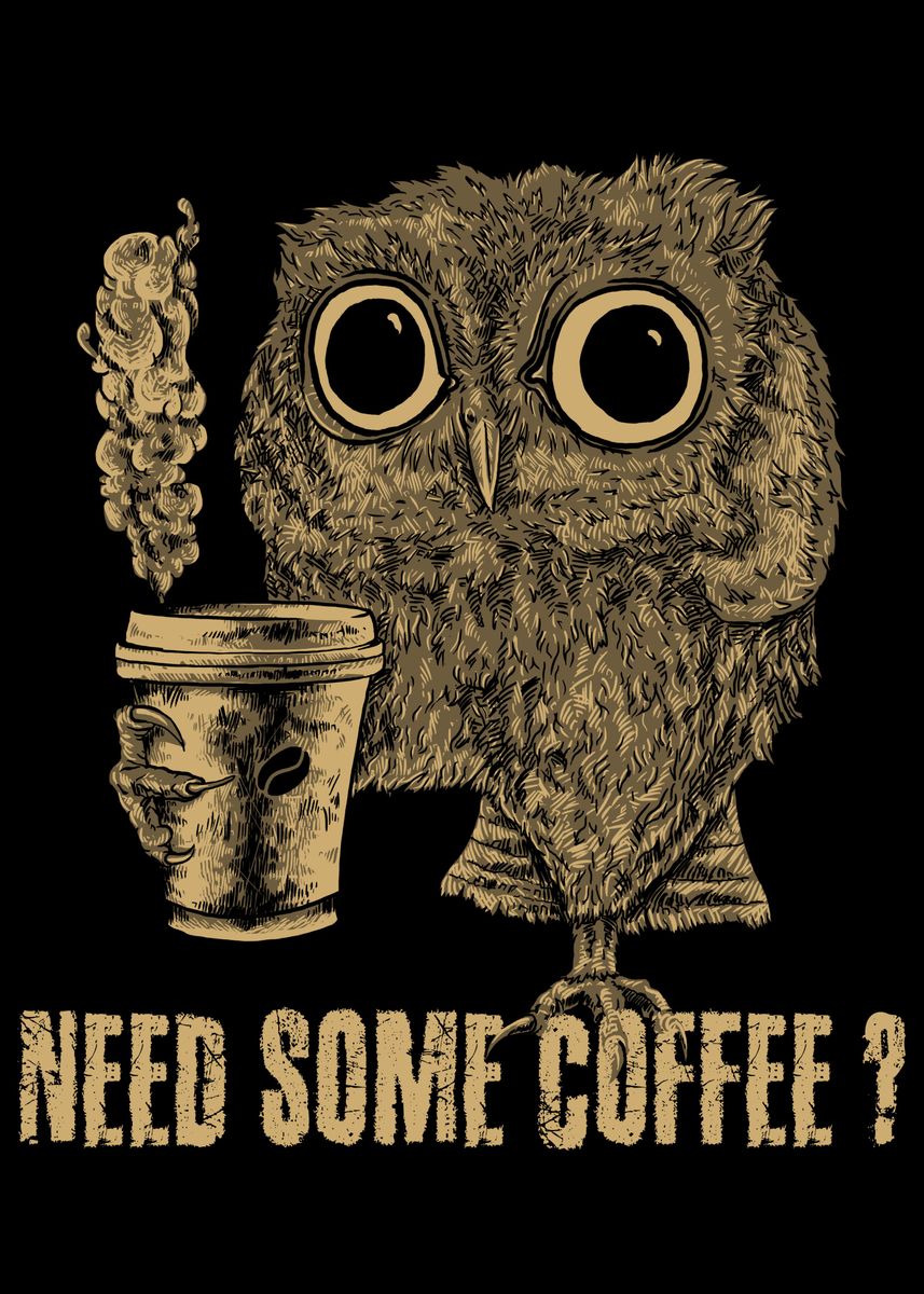 'Coffee Owl Kitchen Morning' Poster, picture, metal print, paint by ...