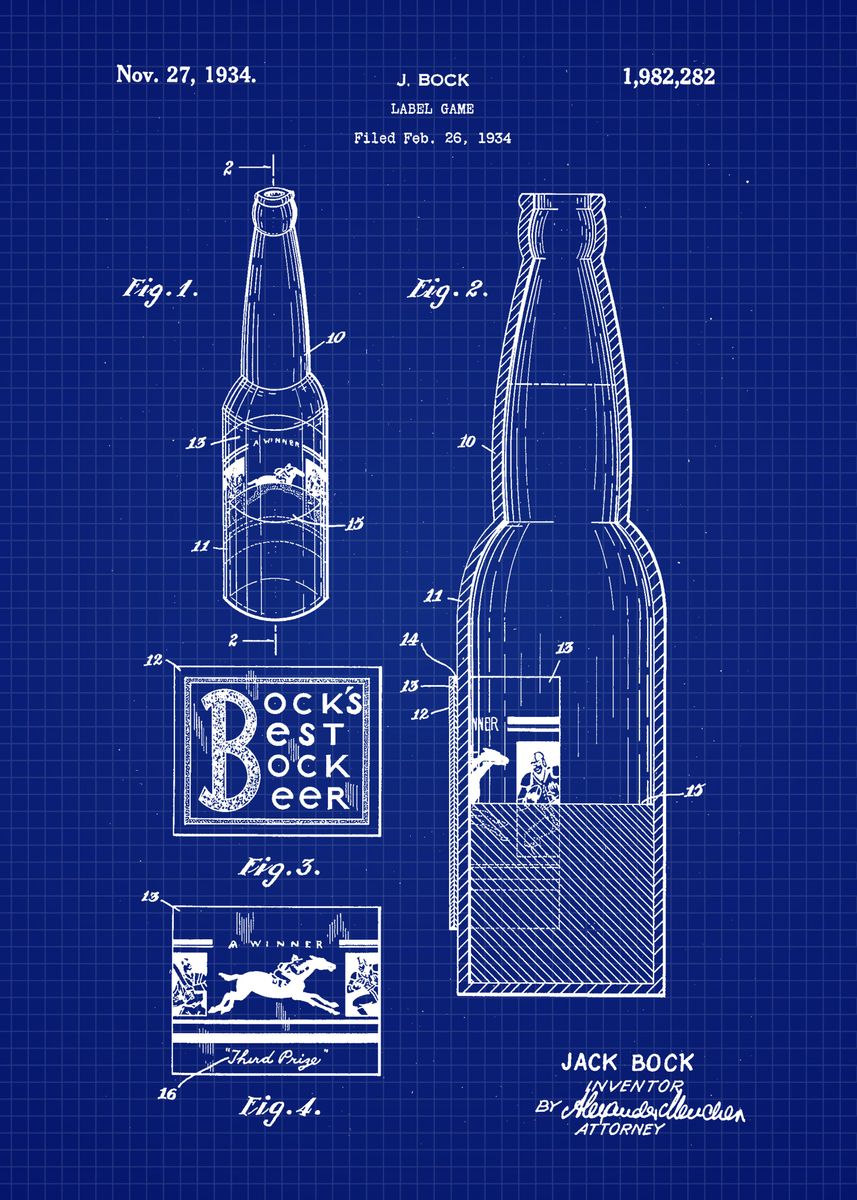 'Bottle Label Blueprint' Poster, picture, metal print, paint by Neo ...
