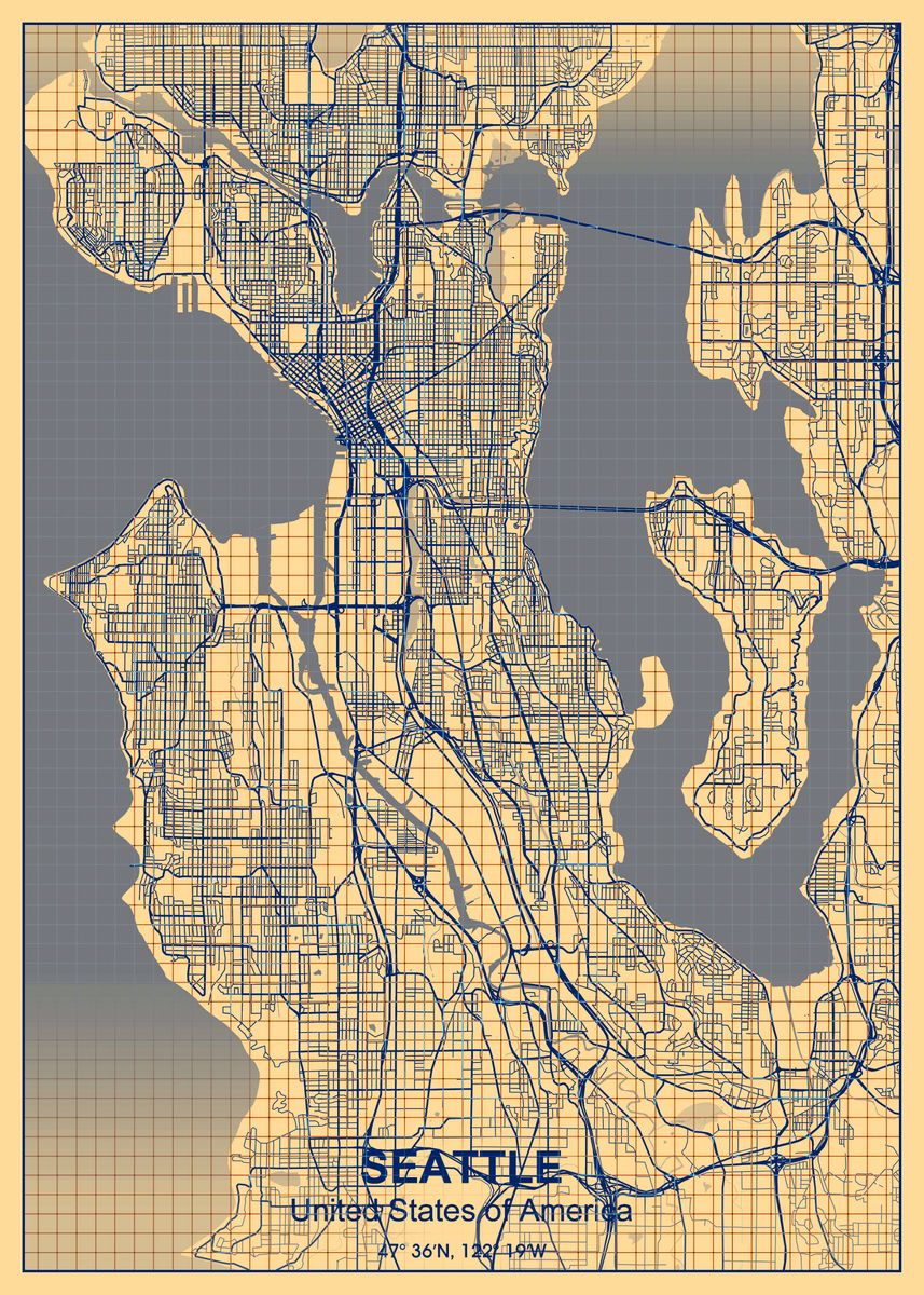 'seattle paper grid map' Poster, picture, metal print, paint by Project ...