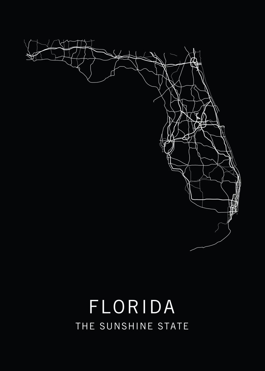 'Florida State Road Map' Poster, picture, metal print, paint by Clark ...