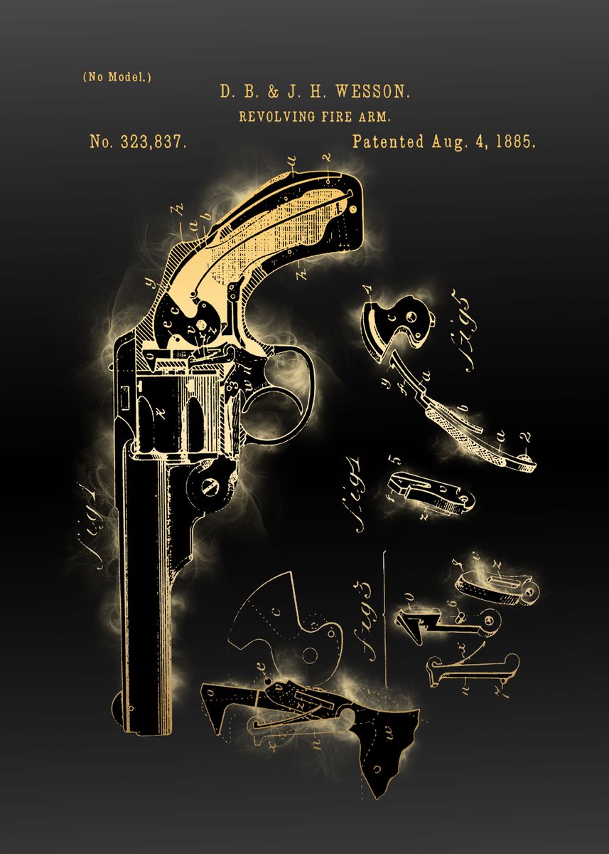 'revolver patent 5' Poster, picture, metal print, paint by Bekim Art ...